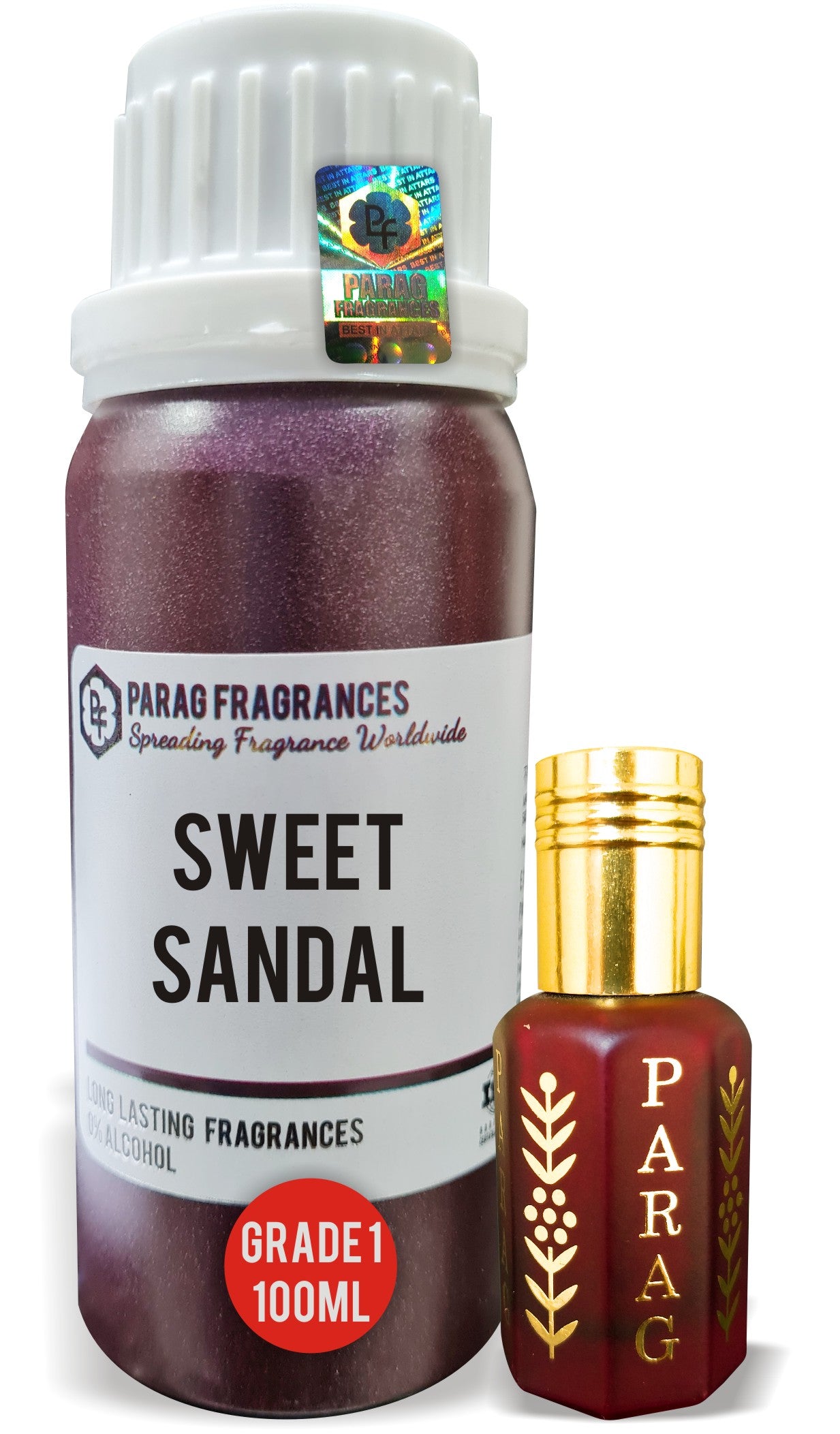 Sweet Sandal Attar 100ml + Fancy Empty Bottles – Parag Fragrances official